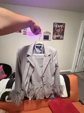 AKIRA | Jackets & Coats | Akira Light Gray Feathertrim Suit Jacket ...